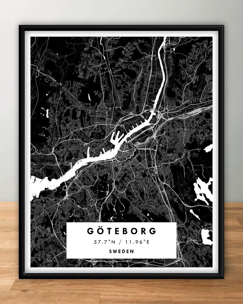 GÖTEBORG City Digital Map Poster – Black | Maps & More