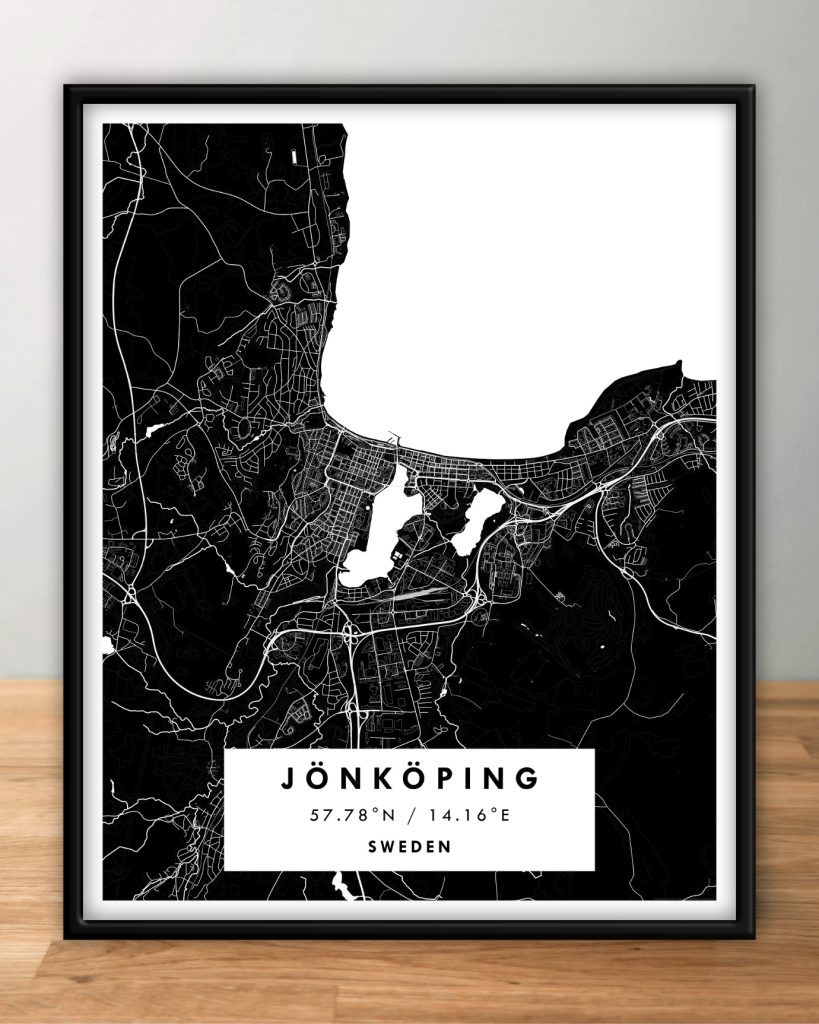 JÖNKÖPING City Digital Map Poster – Black | Maps & More