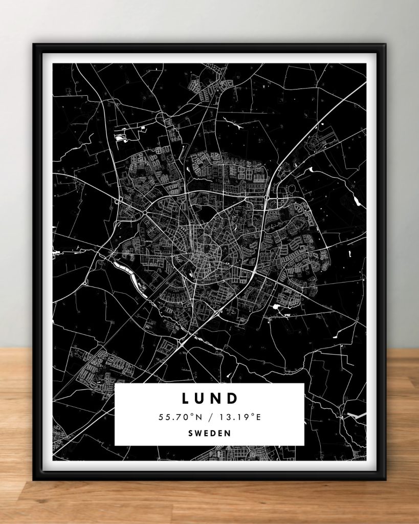 LUND City Digital Map Poster – Black | Maps & More