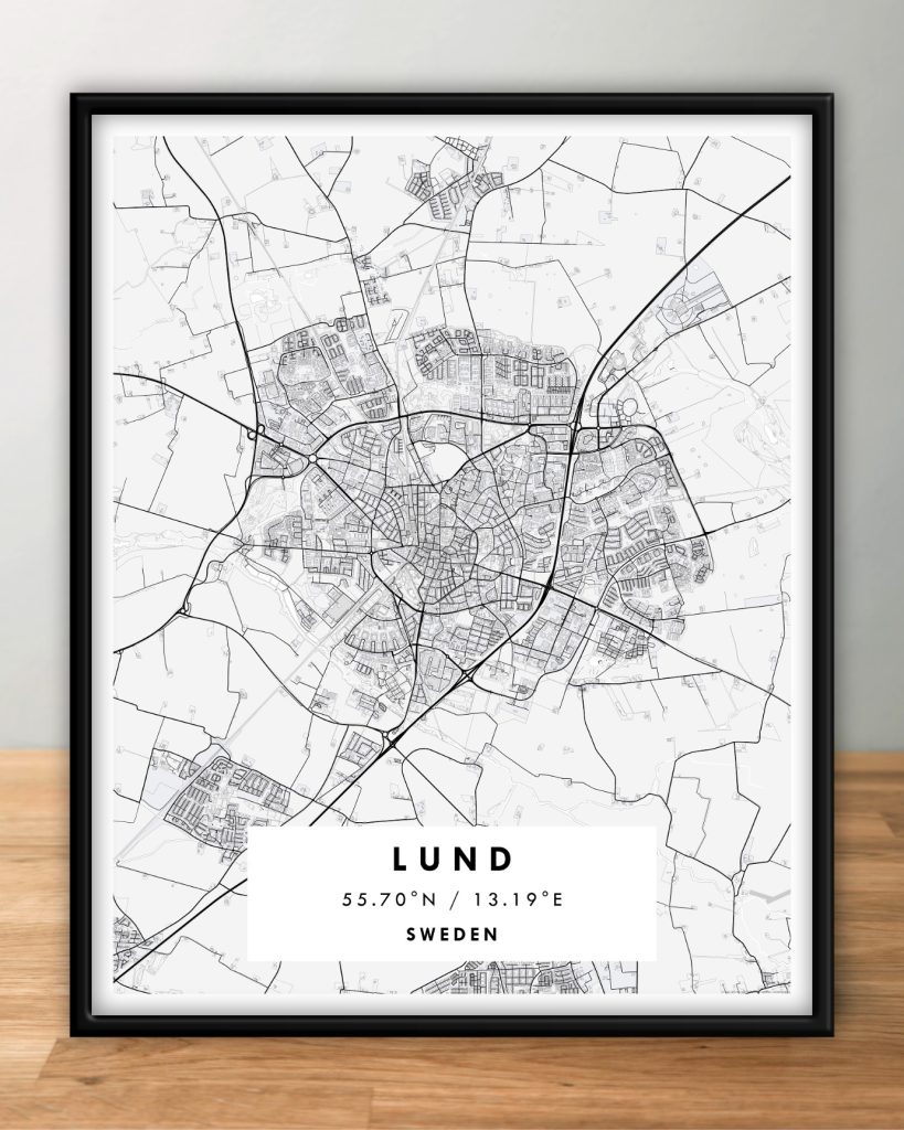 LUND City Digital Map Poster – White | Maps & More