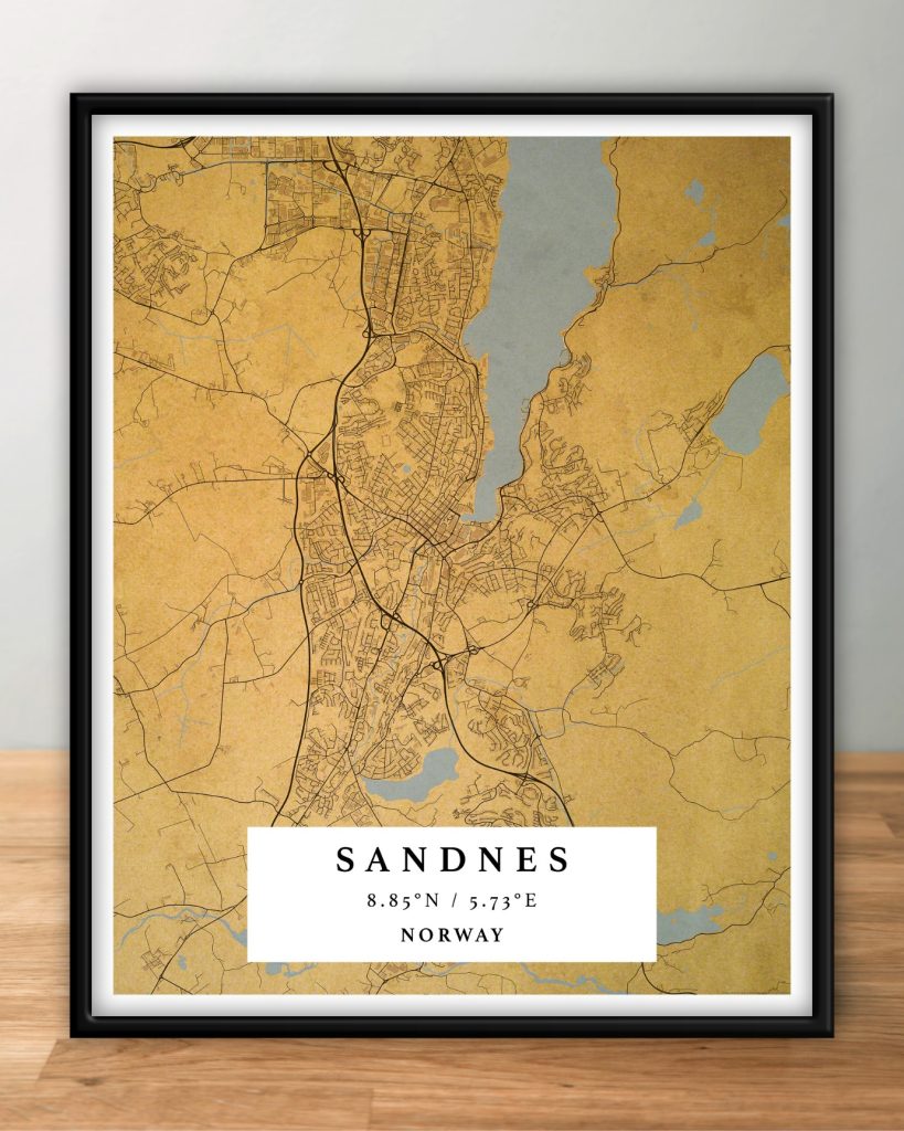 SANDNES City Digital Map Poster – Retro | Maps & More