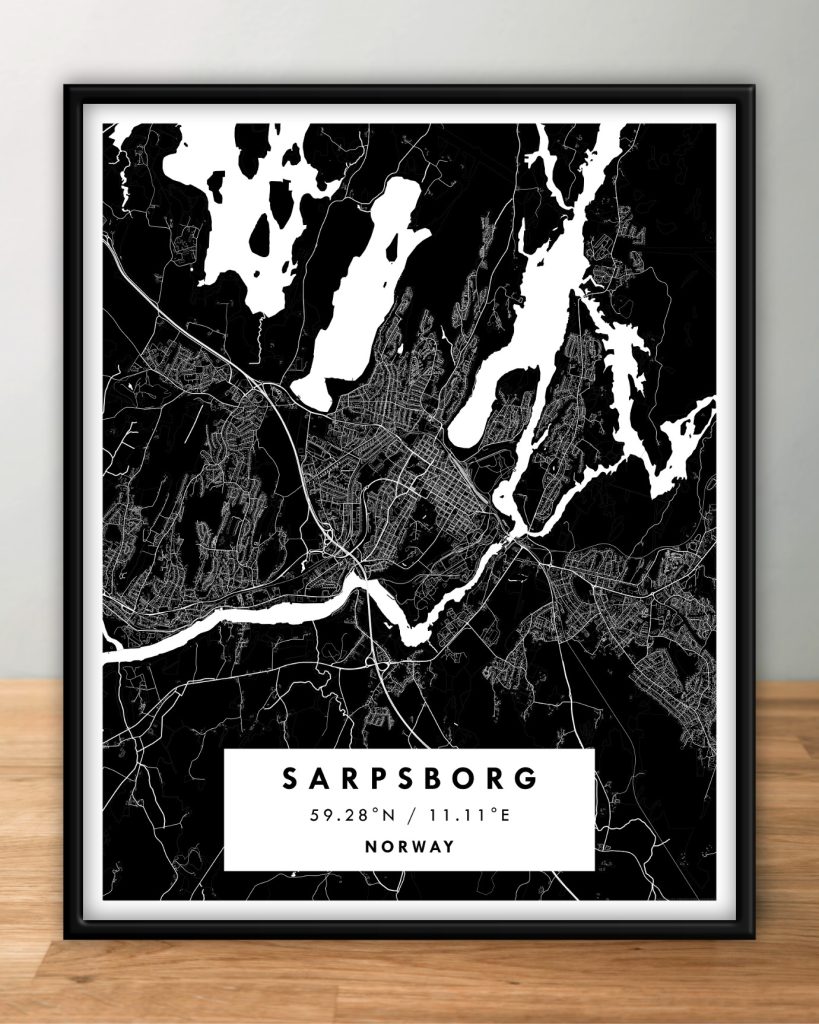 SARPSBORG City Digital Map Poster – Black | Maps & More