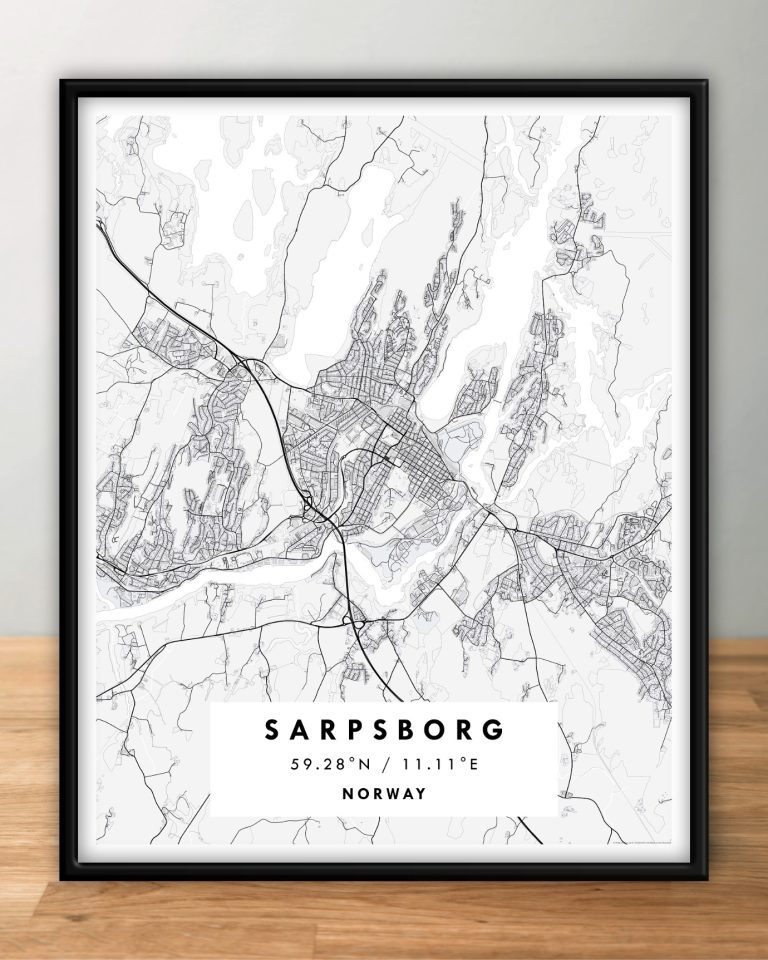 SARPSBORG City Digital Map Poster – White | Maps & More