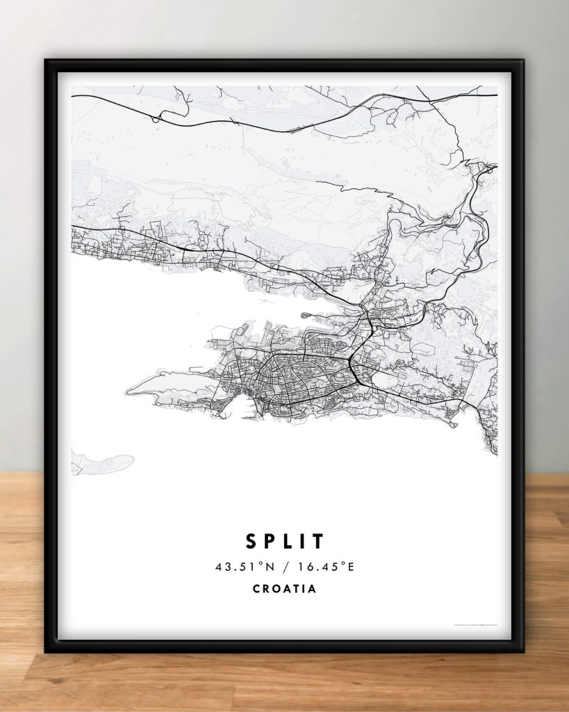 SPLIT City Digital Map Poster – White | Maps & More