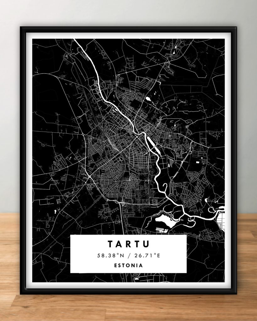 TARTU City Digital Map Poster – Black | Maps & More