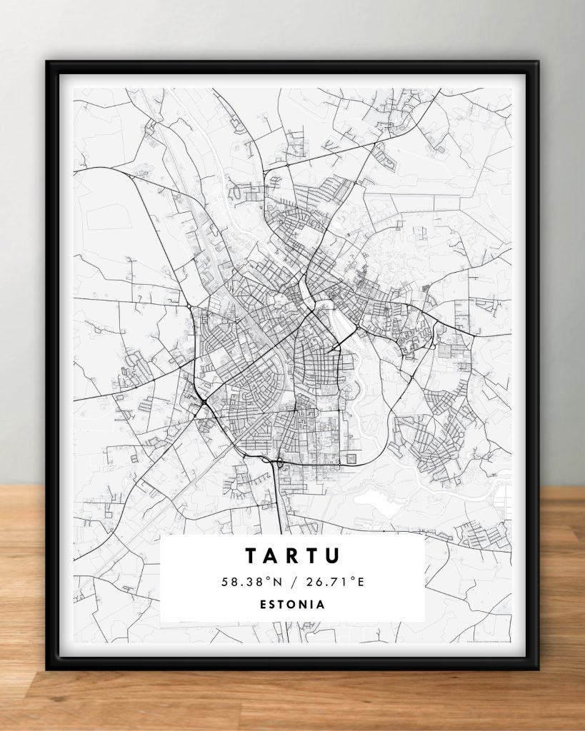 TARTU City Digital Map Poster – White | Maps & More