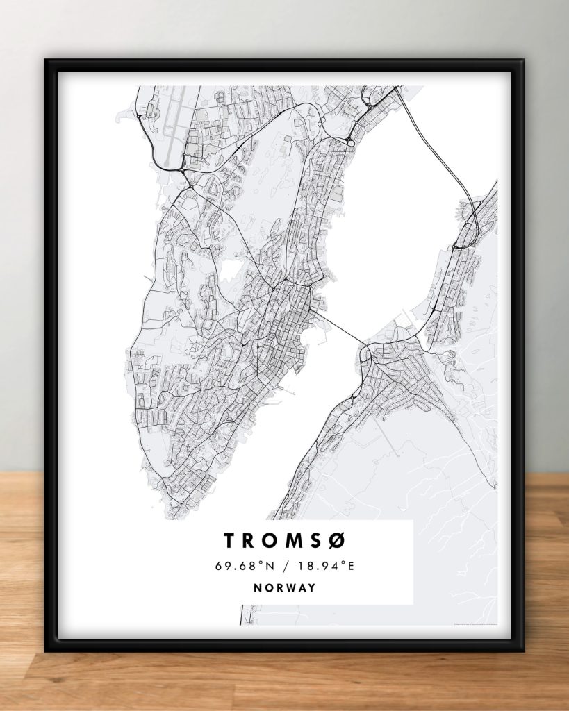 TROMSØ City Digital Map Poster – White | Maps & More