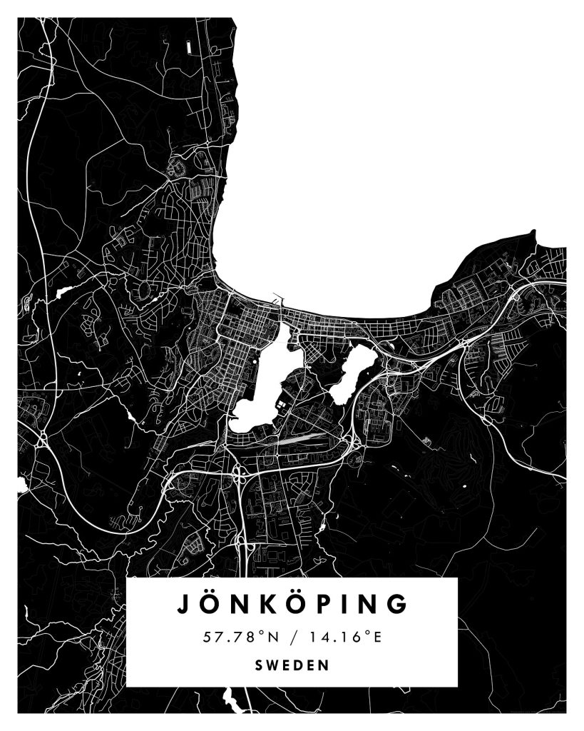 JÖNKÖPING City Digital Map Poster – Black | Maps & More