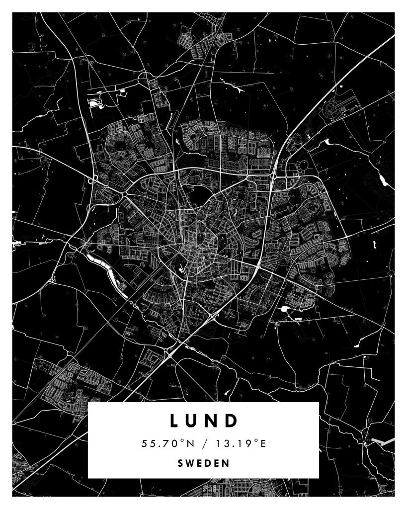 LUND City Digital Map Poster – Black | Maps & More