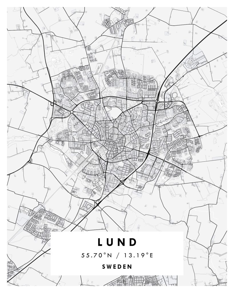 LUND City Digital Map Poster – White | Maps & More