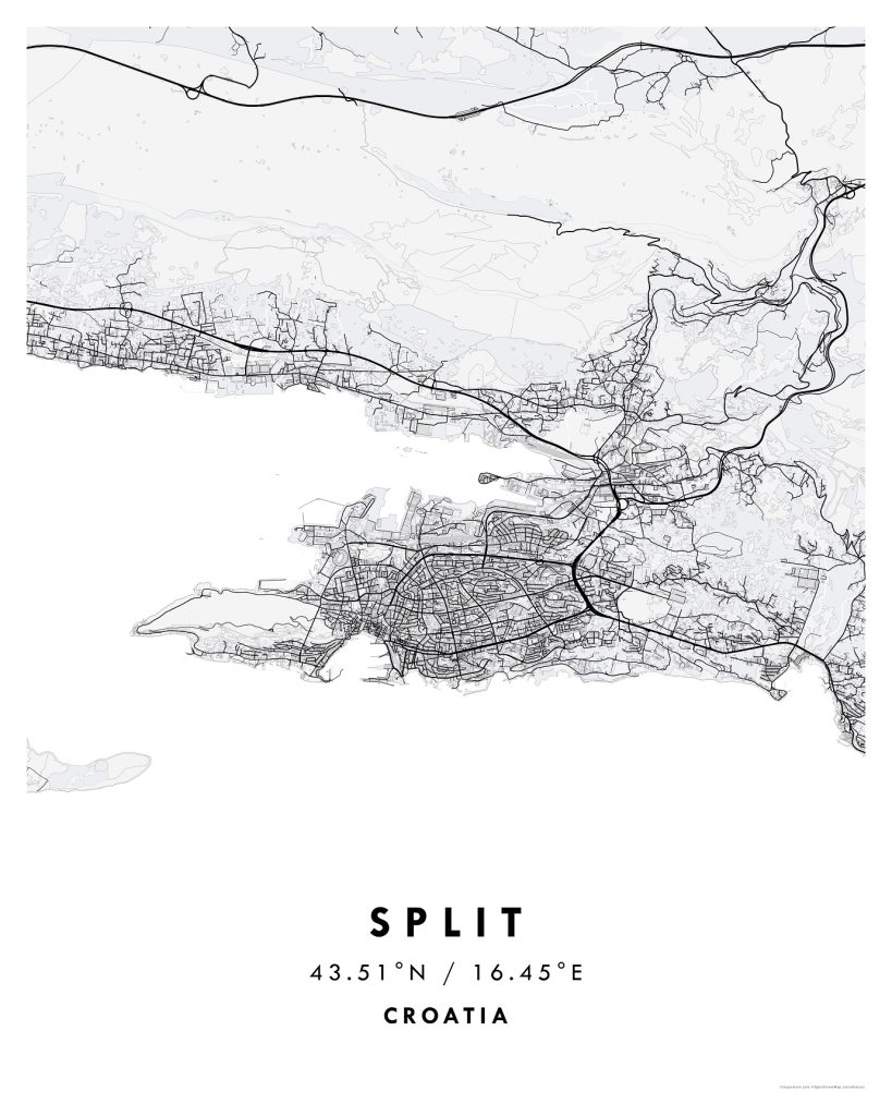 SPLIT City Digital Map Poster – White | Maps & More
