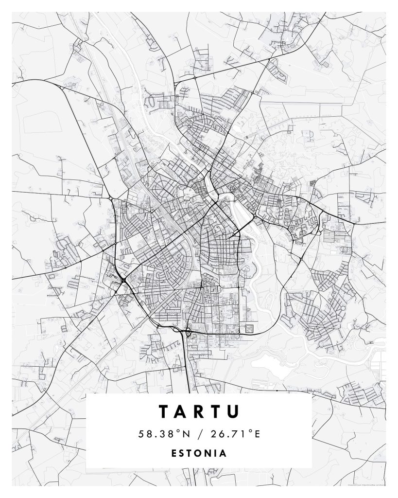 TARTU City Digital Map Poster – White | Maps & More