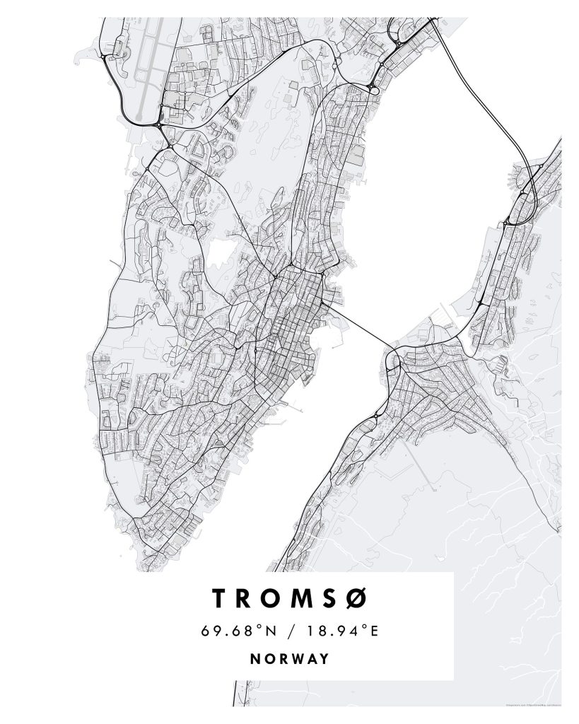 TROMSØ City Digital Map Poster – White | Maps & More